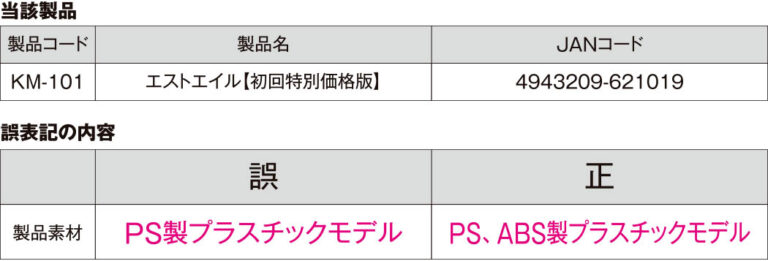 エストエイル【初回特別価格版】 製品素材の誤表記のお詫びとご連絡 株式会社ウェーブ 